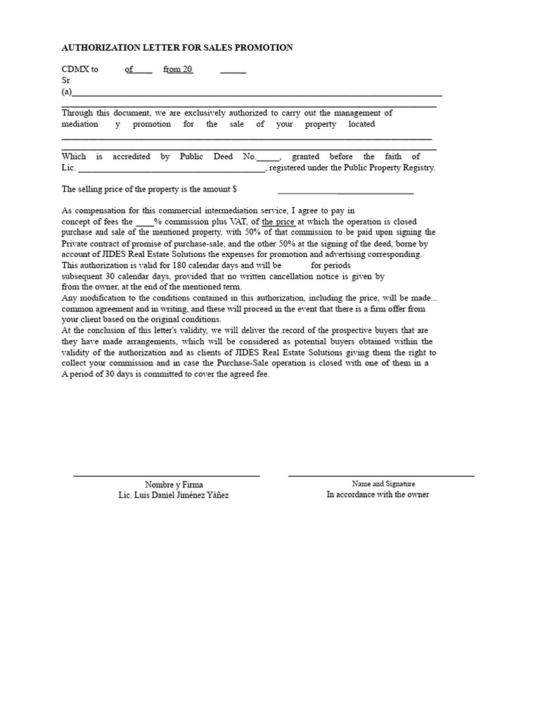 Letter of Authorization in Sale | PDF