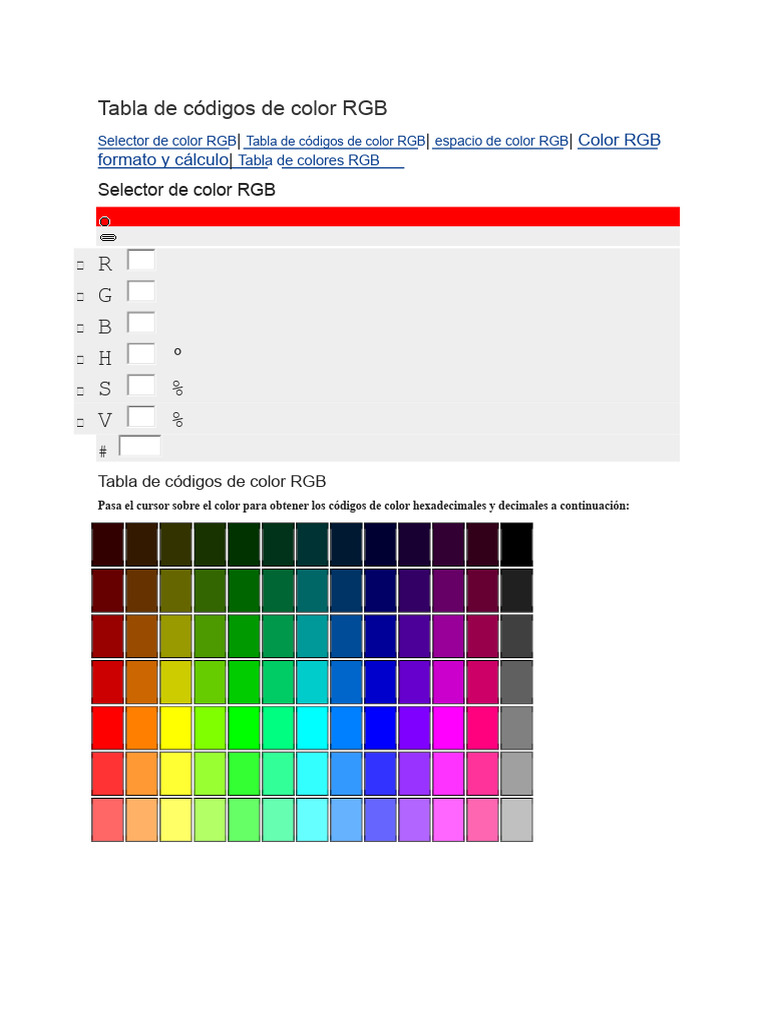 Tabla de Códigos de Color RGB | PDF | Modelo de color Rgb | Color