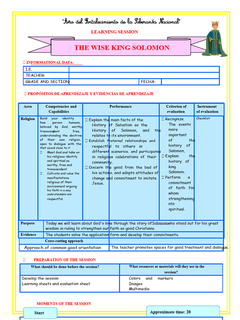 E10 Session d5 Religion The Wise King Solomon | PDF | Solomons | God