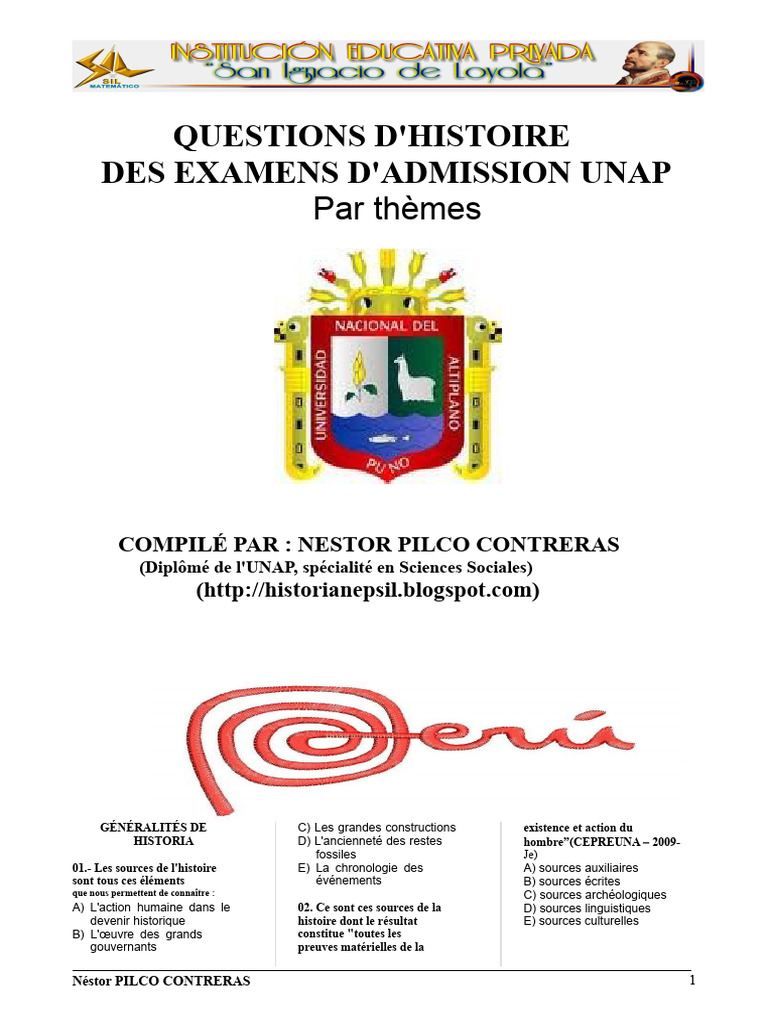 Questions d'Histoire pour Examens UNAP | PDF | Empire Inca | Pérou