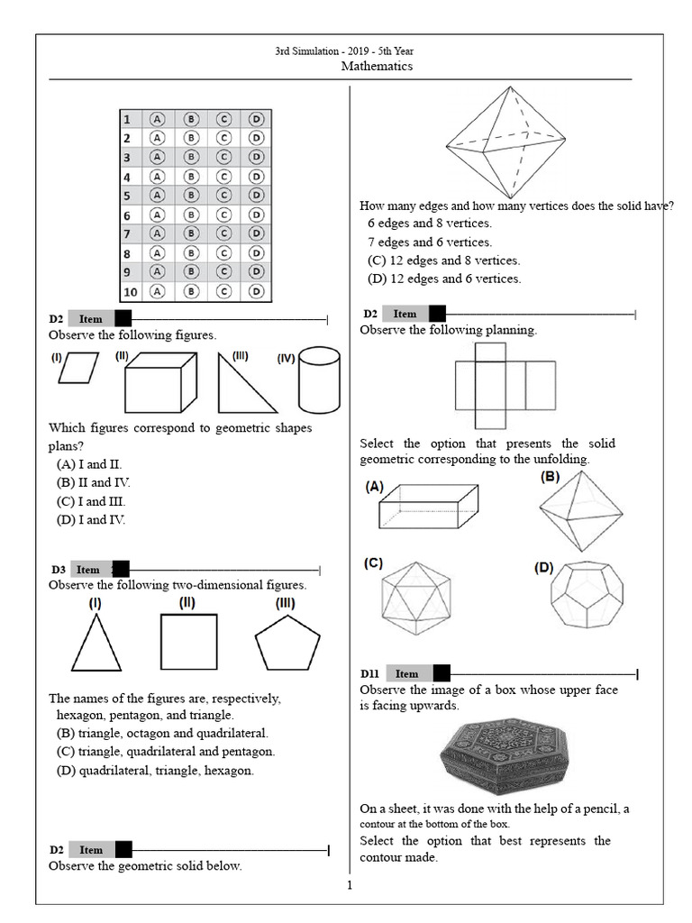 3rd math simulation | PDF | Geometry | Shape