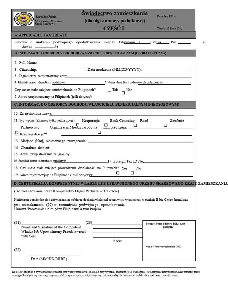 Formularz CORTT | PDF