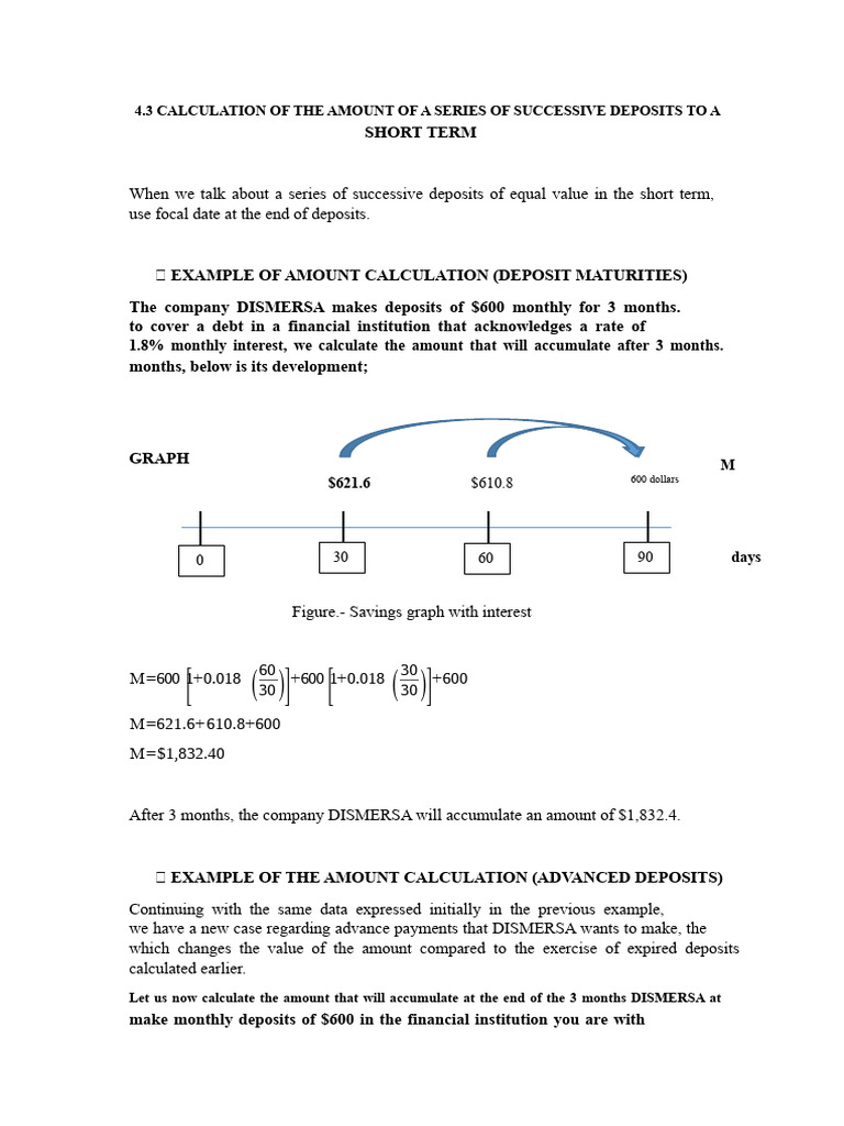 Calculation of The Amount of A Series of Successive Short-Term Deposits ...