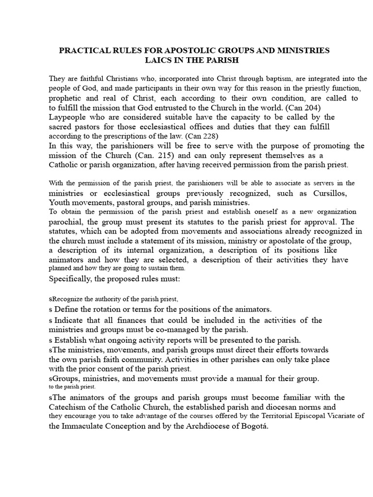 PRACTICAL RULES FOR LAY APOSTOLIC GROUPS AND MINISTRIES IN THE PARISH ...