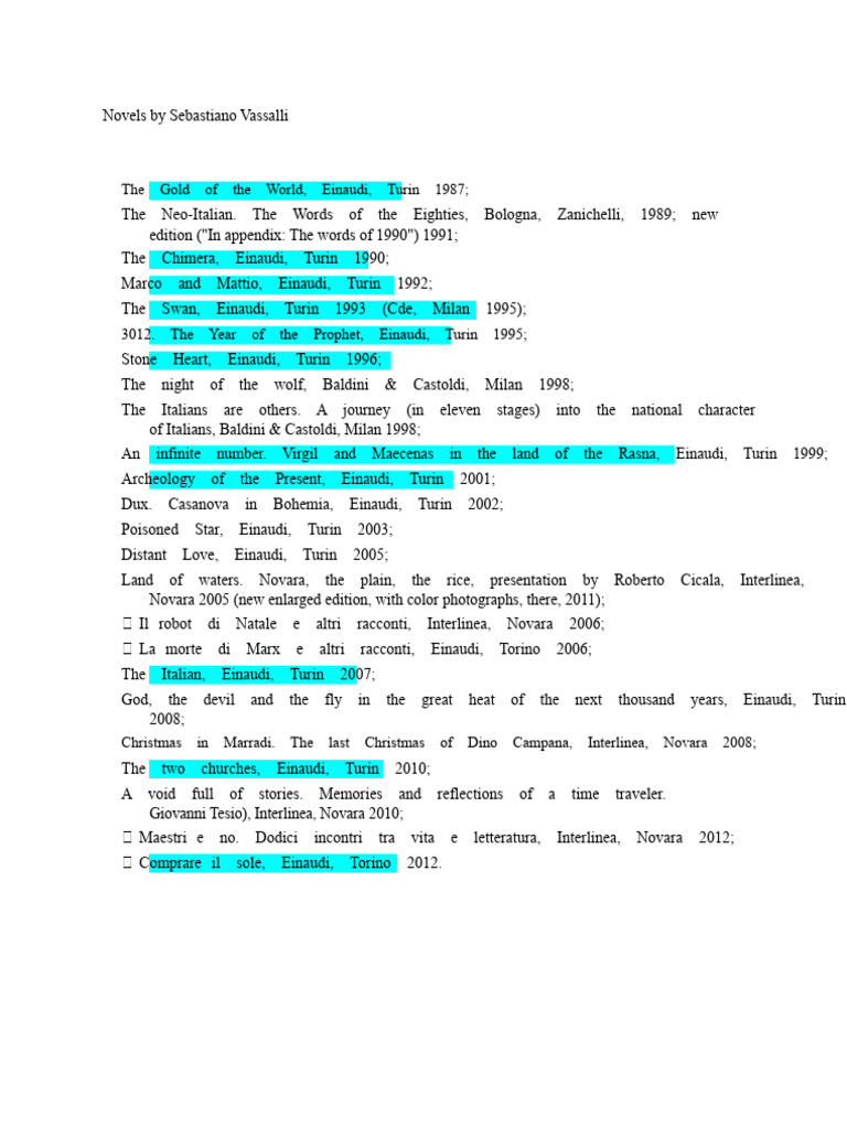 Italian Literature: Notable Works List | PDF | Italian Literature