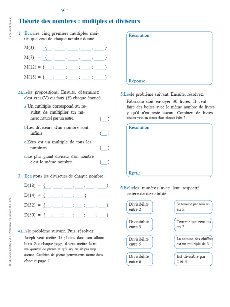 Multiples et Diviseurs en Théorie des Nombres | PDF | Mathématiques ...