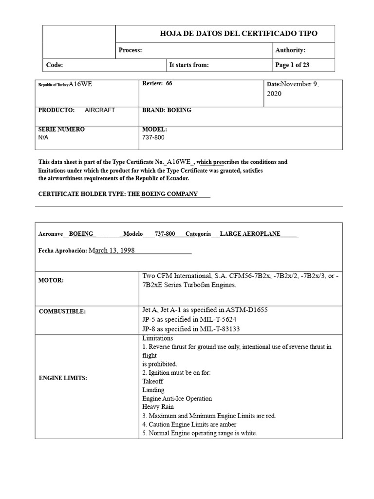 Boeing 737-800 Type Certificate Data Sheet | PDF | Flap (Aeronautics ...