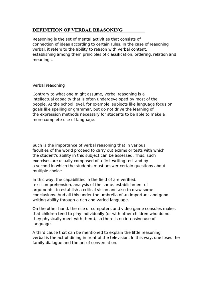 Understanding Verbal Reasoning Skills | PDF | Reason | Reading ...