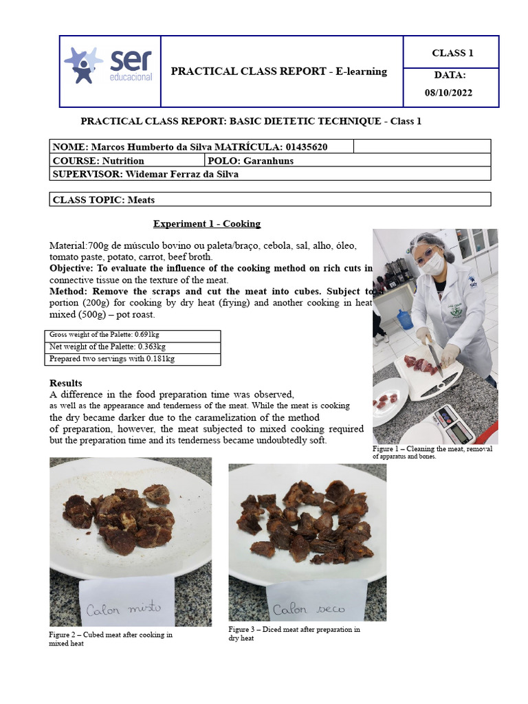Practical Class Report: Meat Cooking Techniques | PDF | Garlic | Cooking