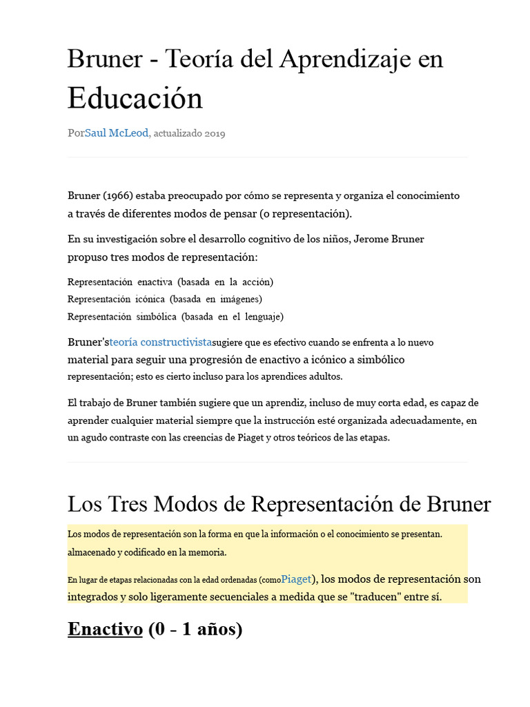 Teoría de Aprendizaje de Bruner | PDF | Pensamiento | Aprendizaje