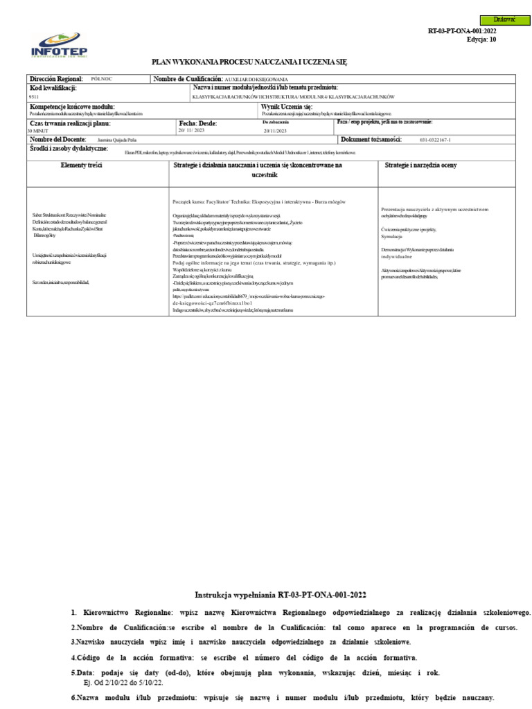 RT-03-PT-ONA-001 - (Plan Wykonania) Praktyka Końcowa Infotep | PDF