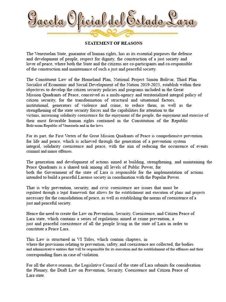 Law On Prevention Security Coexistence And Citizen Peace 1 Pdf