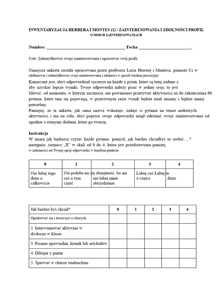 Test Psychologiczny Herrery I Monteza | PDF