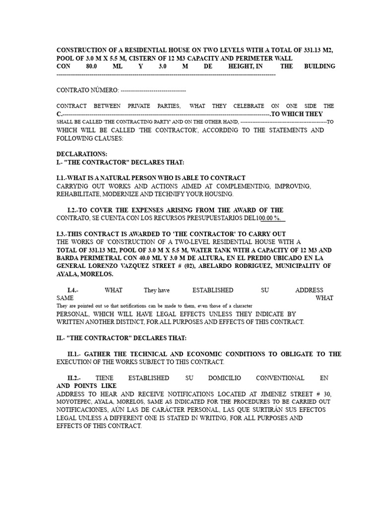 Residential House Construction Contract | PDF | Private Law | Justice