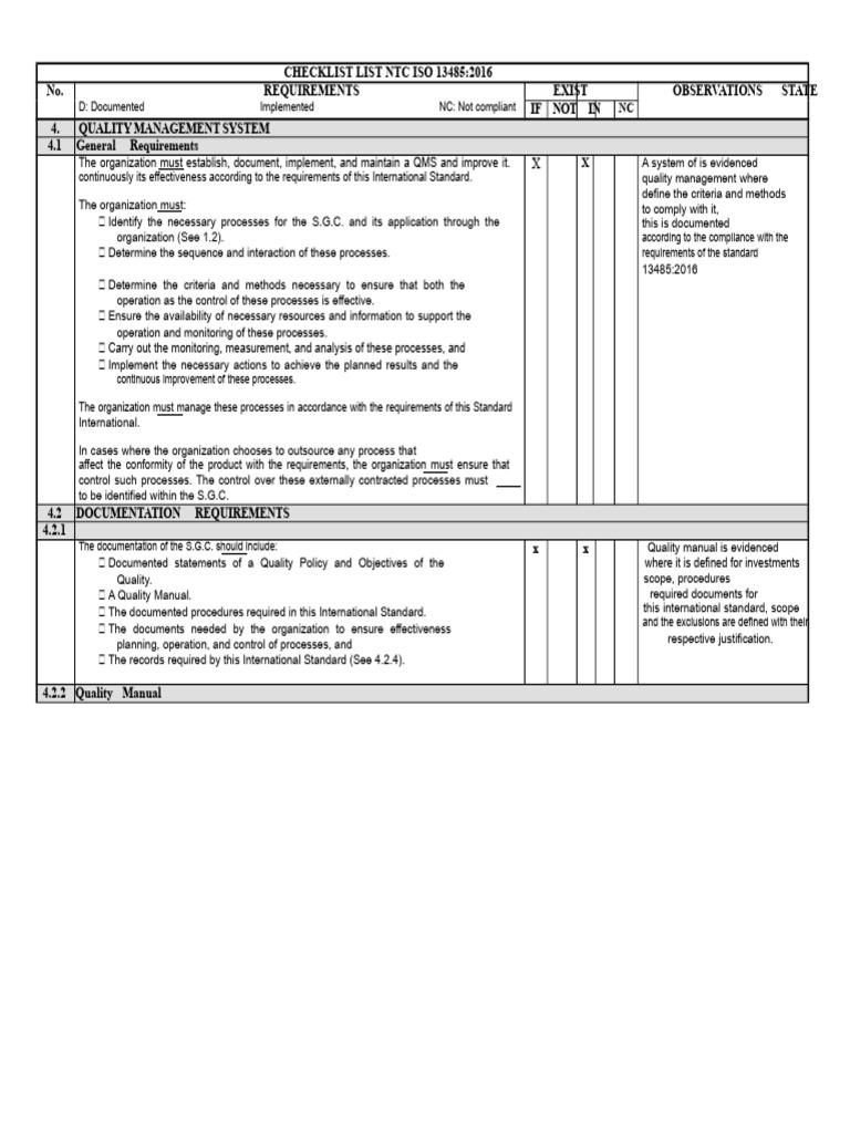 NTC ISO 13485:2016 Compliance Checklist | PDF | Verification And ...