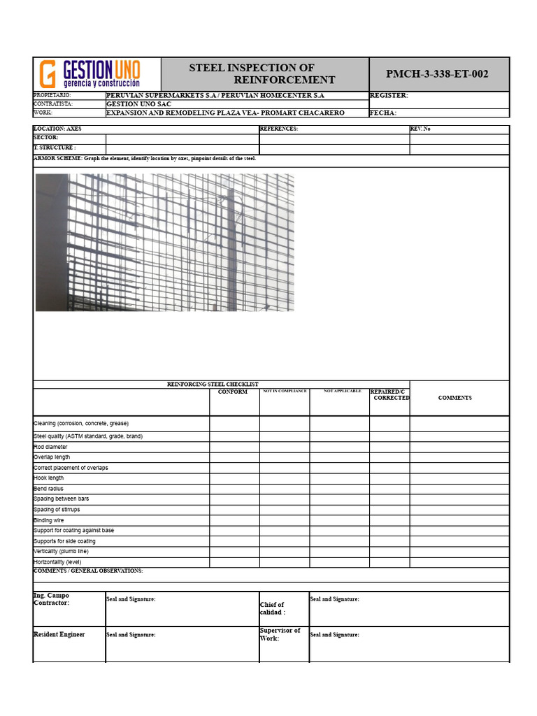 Steel Reinforcement Inspection Checklist | PDF | Structural Engineering ...