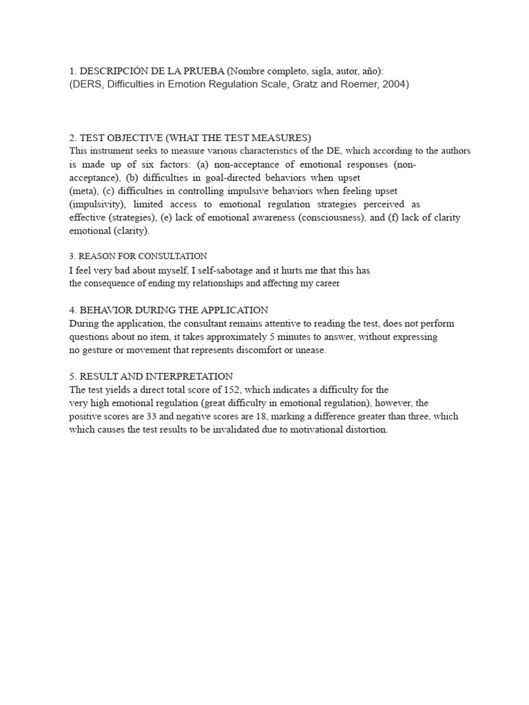 Difficulties in Emotion Regulation Test | PDF