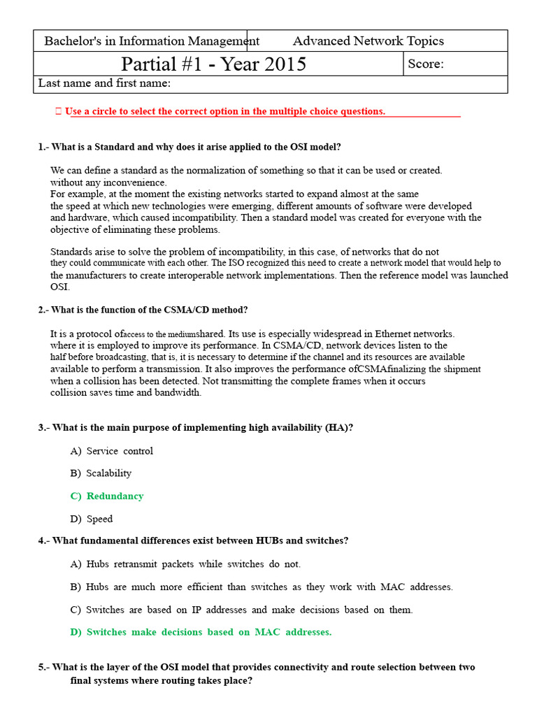 Exam #1 2015 - UNLaM_corrected | PDF | Osi Model | Computer Network