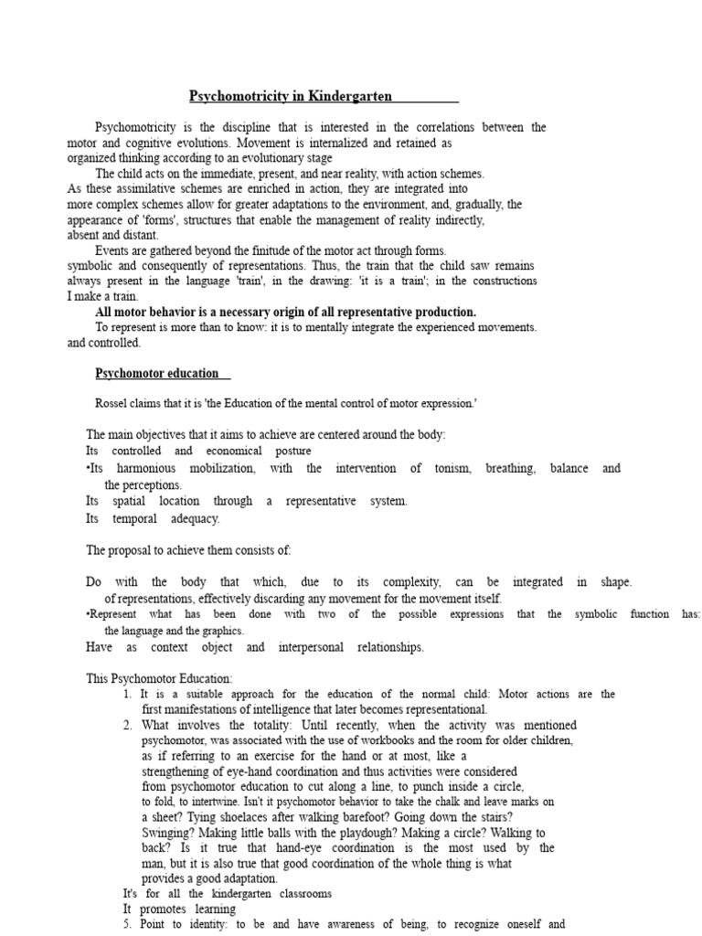 Psychomotricity in The Kindergarten | PDF | Experience | Psychological ...