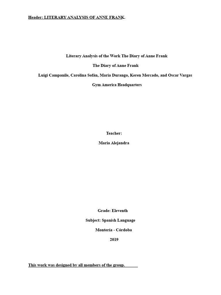 Literary Analysis Anne Frank Automatically Recovered | PDF | The ...