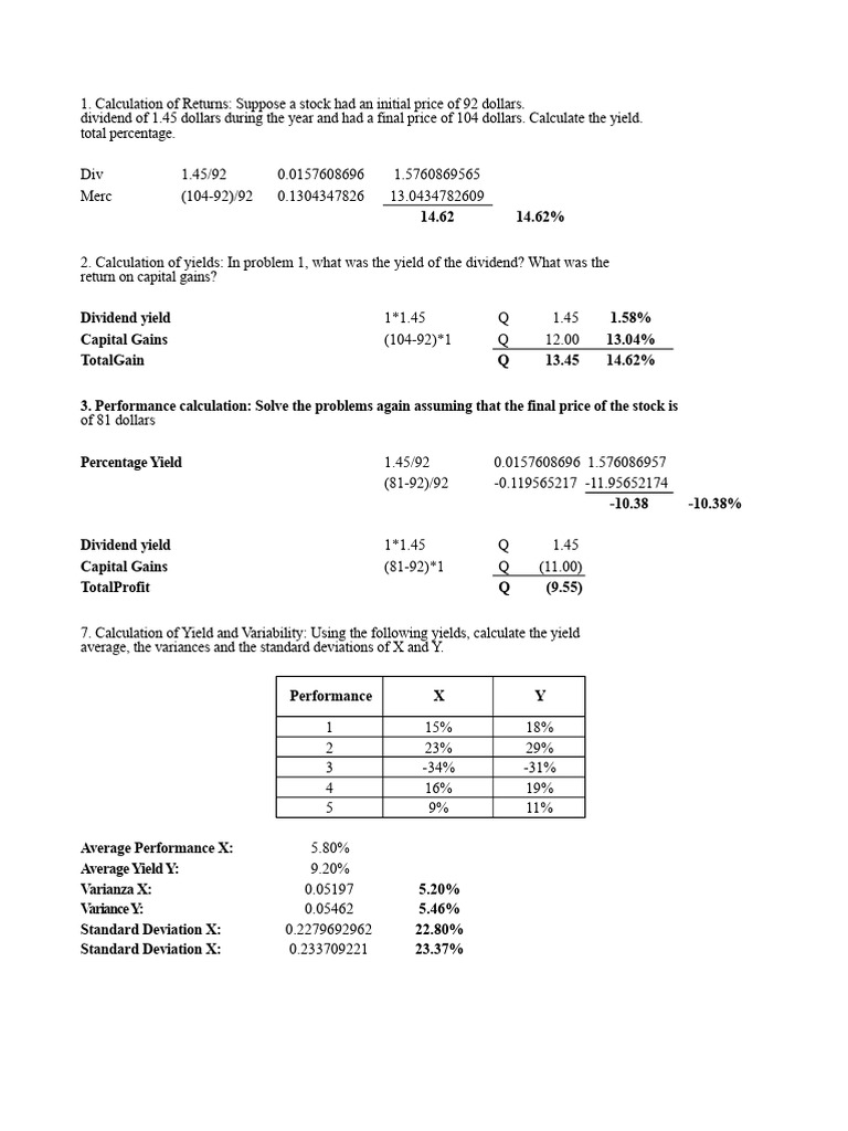 Stock Return and Yield Calculations | PDF | Variance | Yield (Finance)
