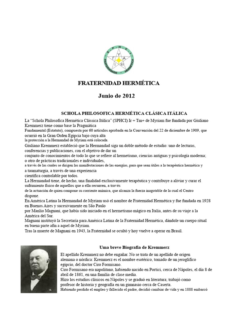Fraternidad Hermética: Orígenes y Kremmerz | PDF | Verdad | Hermetismo