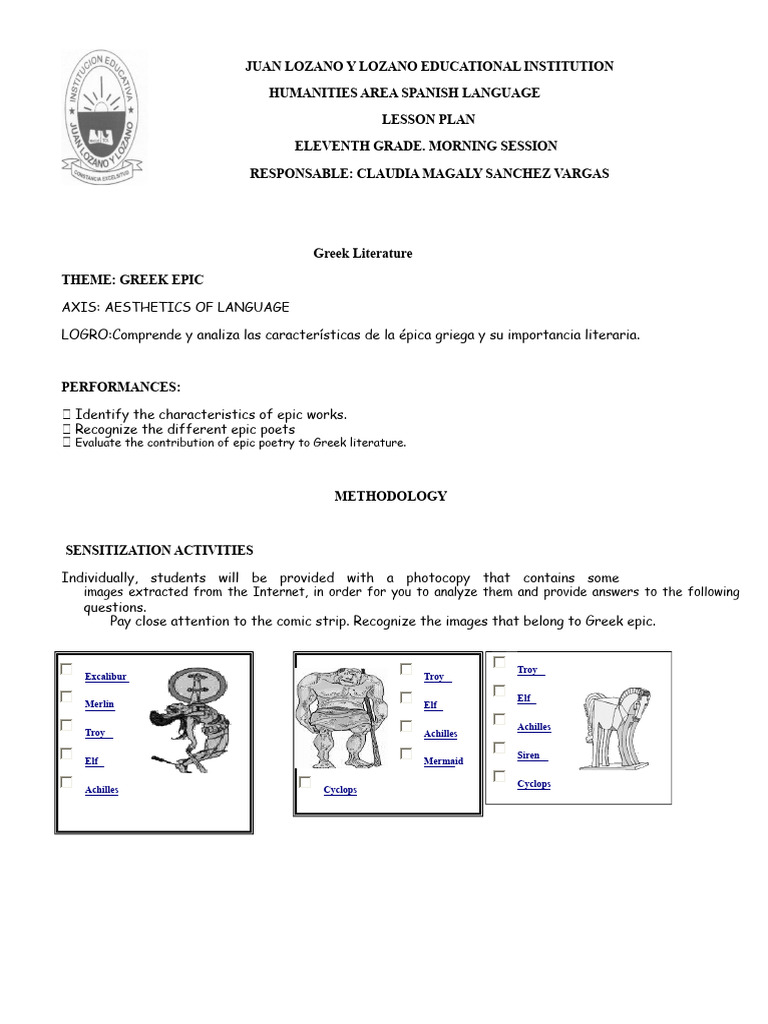 Lesson Plan For Greek Literature | PDF | Dionysus | Oedipus