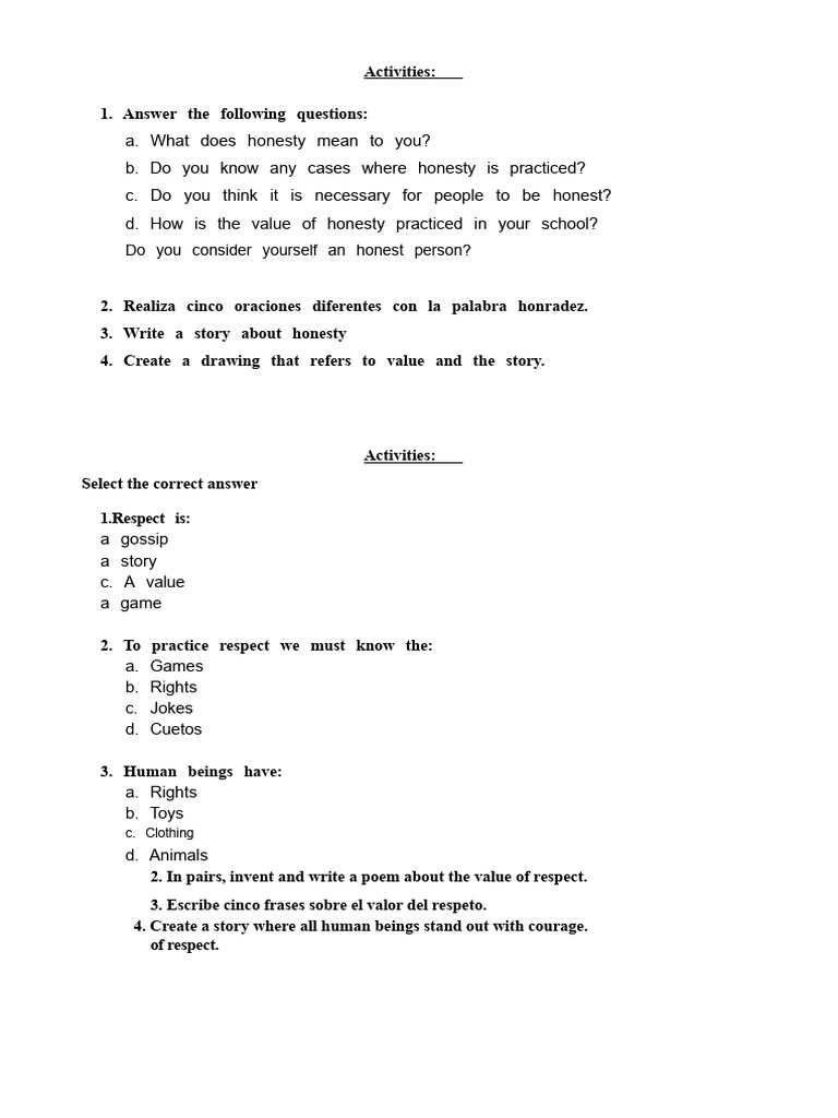 Values Activities | PDF