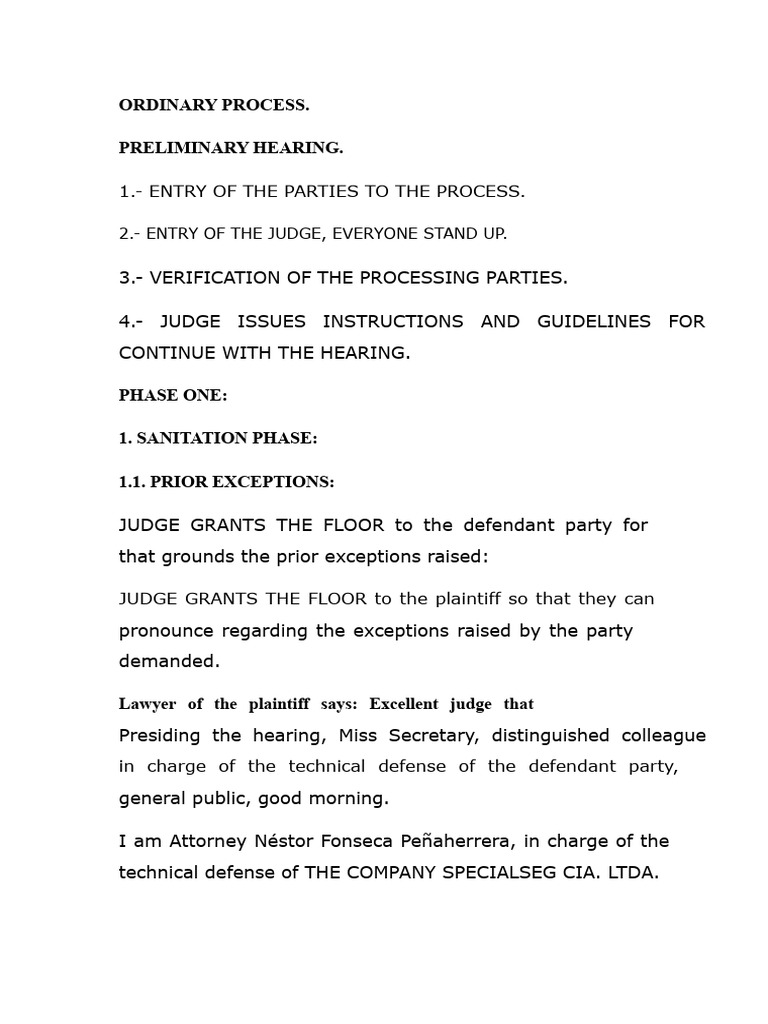 ORDINARY PRELIMINARY HEARING CONTRACT RESOLUTION.docx | PDF | Evidence ...