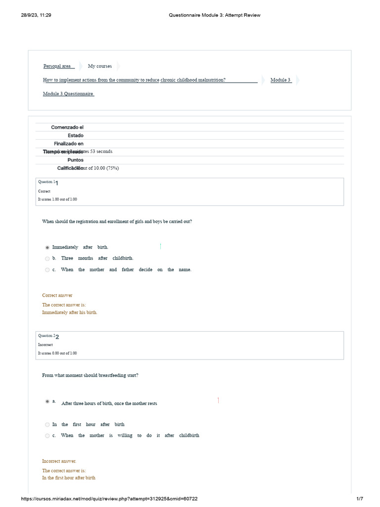 Questionnaire Module 3_ Review of attempt M3 | PDF | Breastfeeding | Water