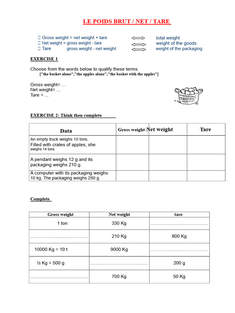 Understanding Gross, Net, and Tare Weights | PDF | Weight | Mass
