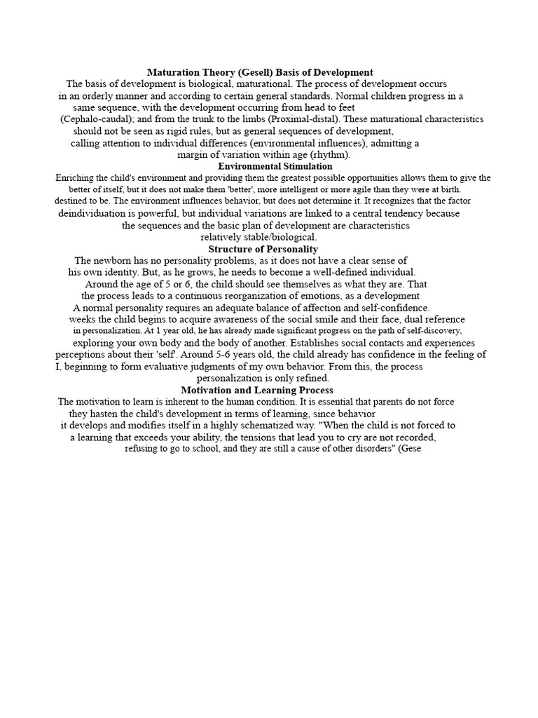 Gesell's Maturation Theory | PDF | Motivational | Motivation