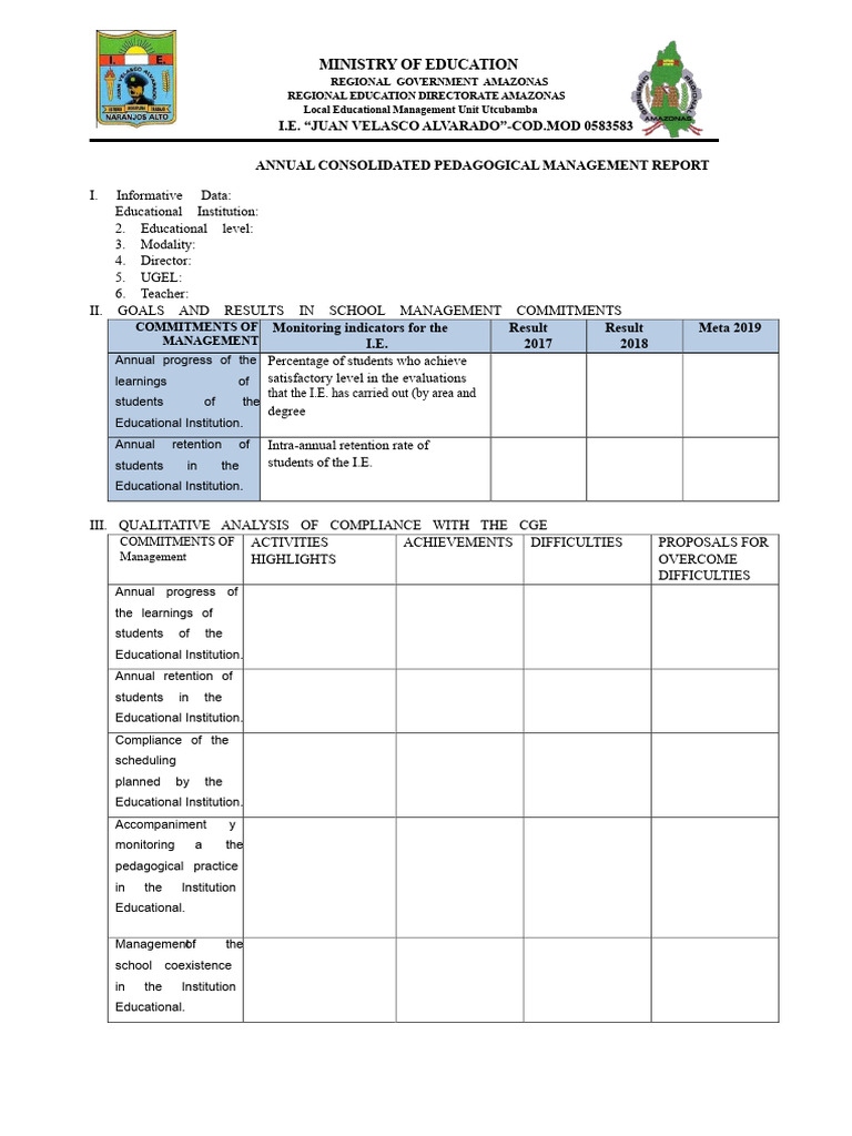 ANNUAL CONSOLIDATED PEDAGOGICAL MANAGEMENT REPORT . teachers.docx | PDF