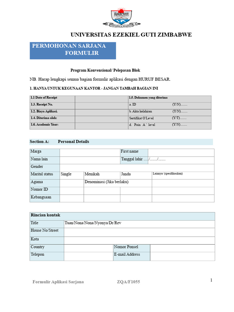 Formulir Aplikasi Sarjana ZEGU | PDF