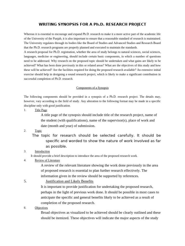 Guidelines for Synopsis Thesis Phd Degree | PDF | Thesis | Doctor Of ...