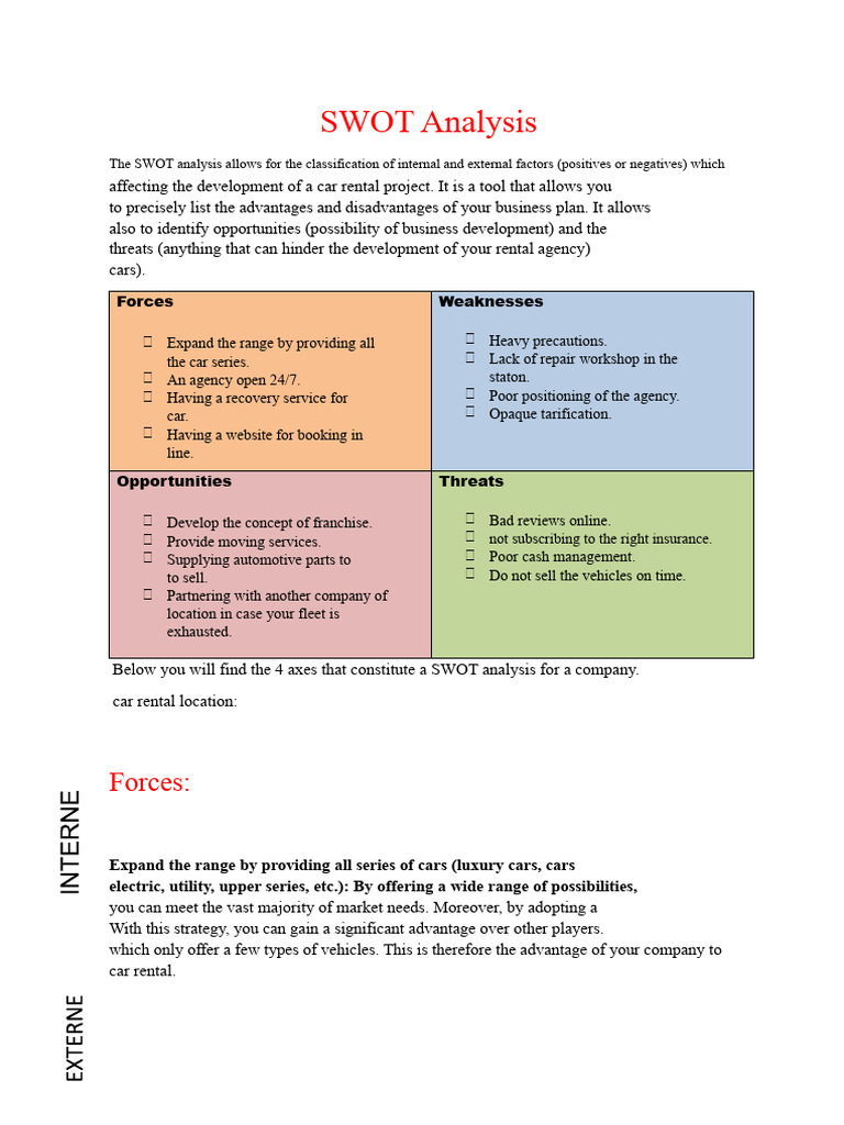 Car Rental SWOT Analysis Insights | PDF | Swot Analysis | Franchising