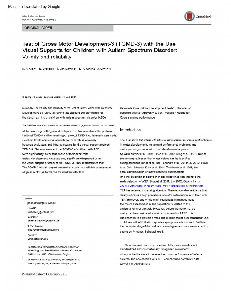 TGMD 3 Validity With Visual Supports in Autism | PDF | Autism ...