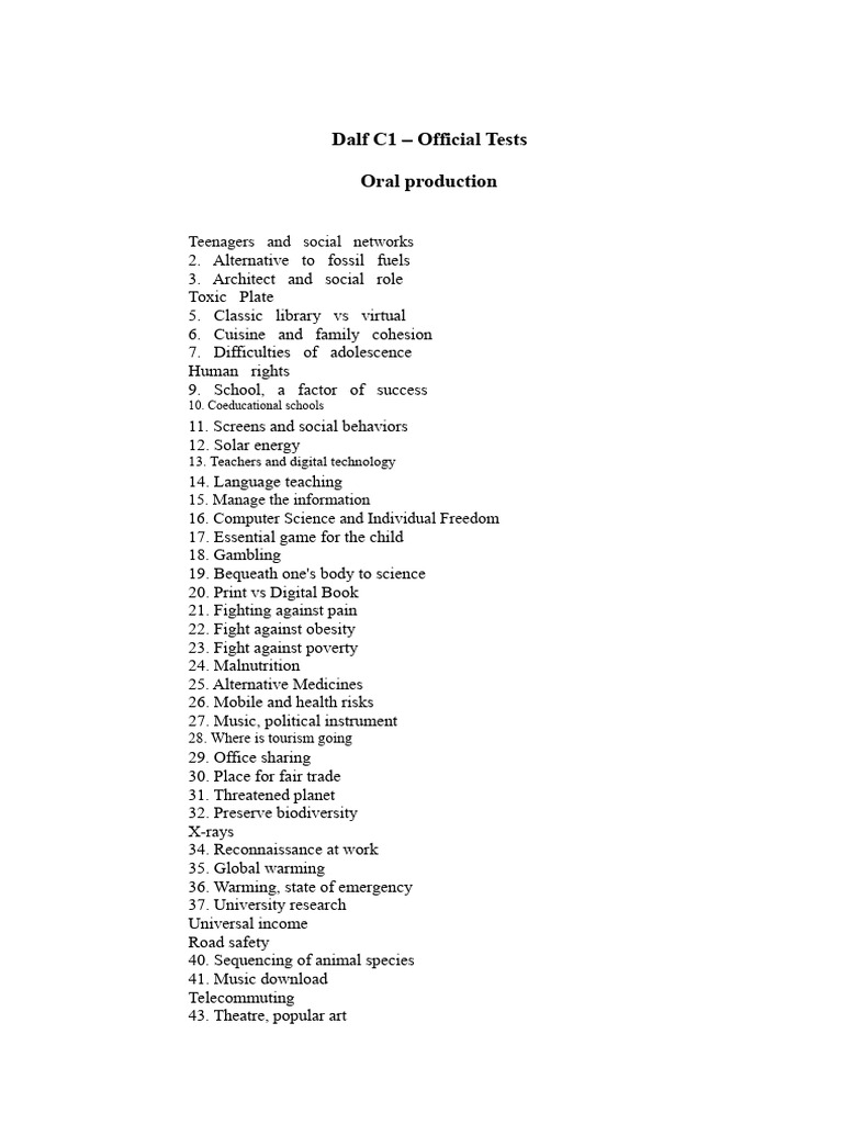 Dalf C1 Official Test Topics Overview | PDF