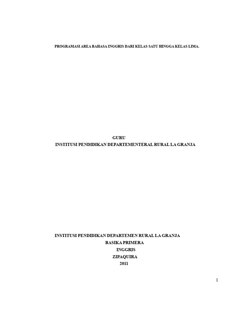 Program Bahasa Inggris Kelas 1-5 La Granja | PDF