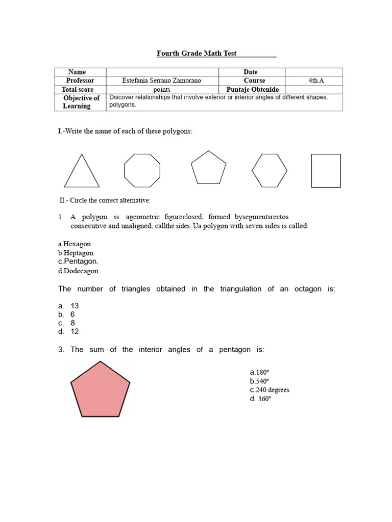 Polygon Test 7 Basic | PDF | Polygon | Triangle