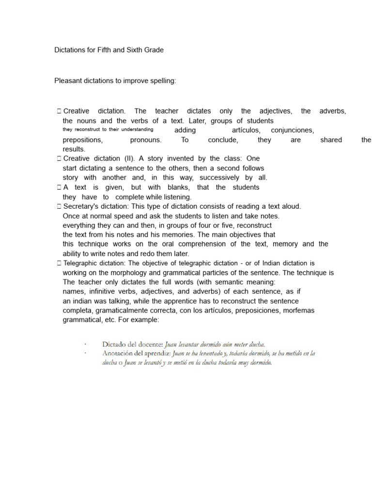 Dictations For Fifth and Sixth Grade | PDF