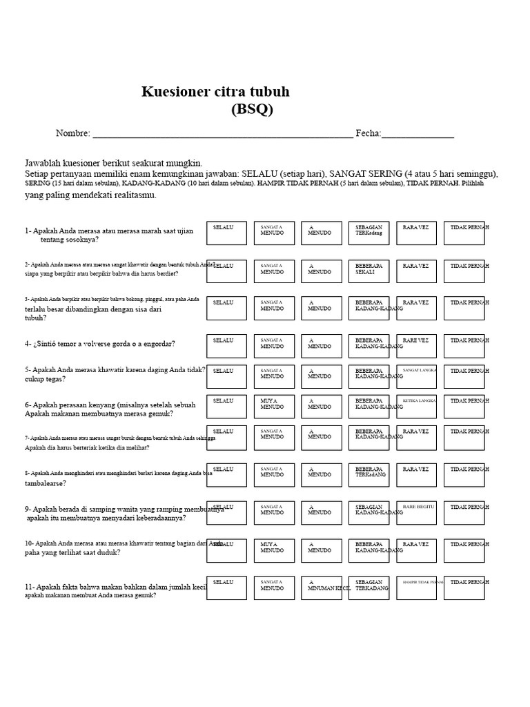 Kuesioner Citra Tubuh (BSQ) | PDF