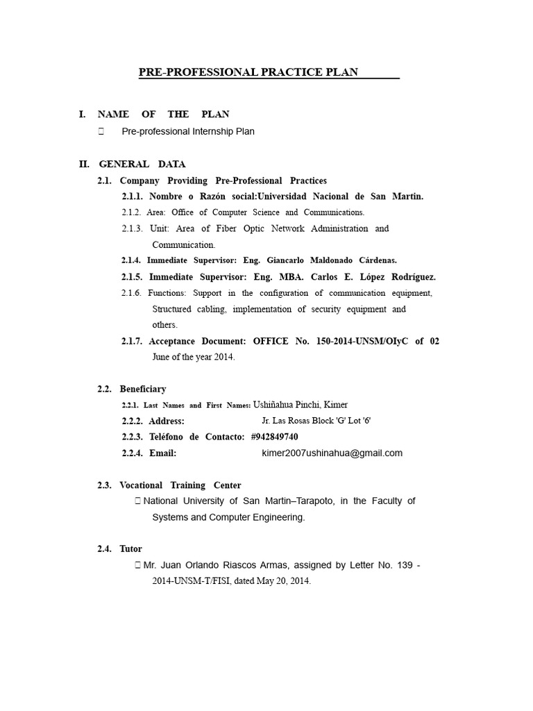 Pre-Professional Internship Plan Overview | PDF | Computer Network ...