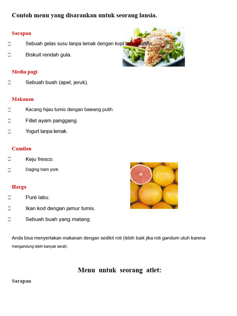 Menu Sehat untuk Lansia, Atlet, dan Intelektual | PDF