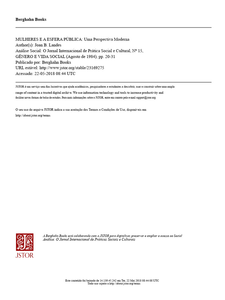 Joan B Landes - Mulheres e a Esfera Pública.pdf | PDF | Iluminismo | Esfera pública
