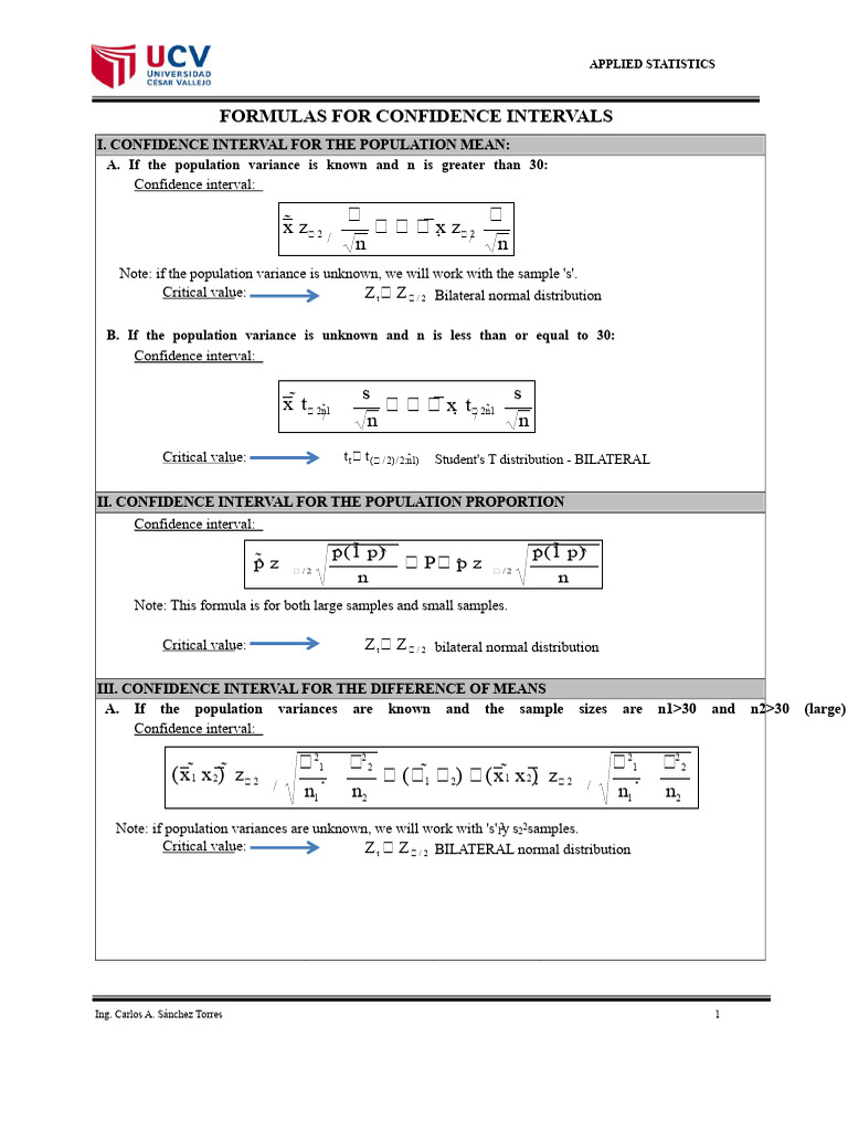 Confidence Interval Formulas PDF | PDF | Confidence Interval | Statistics