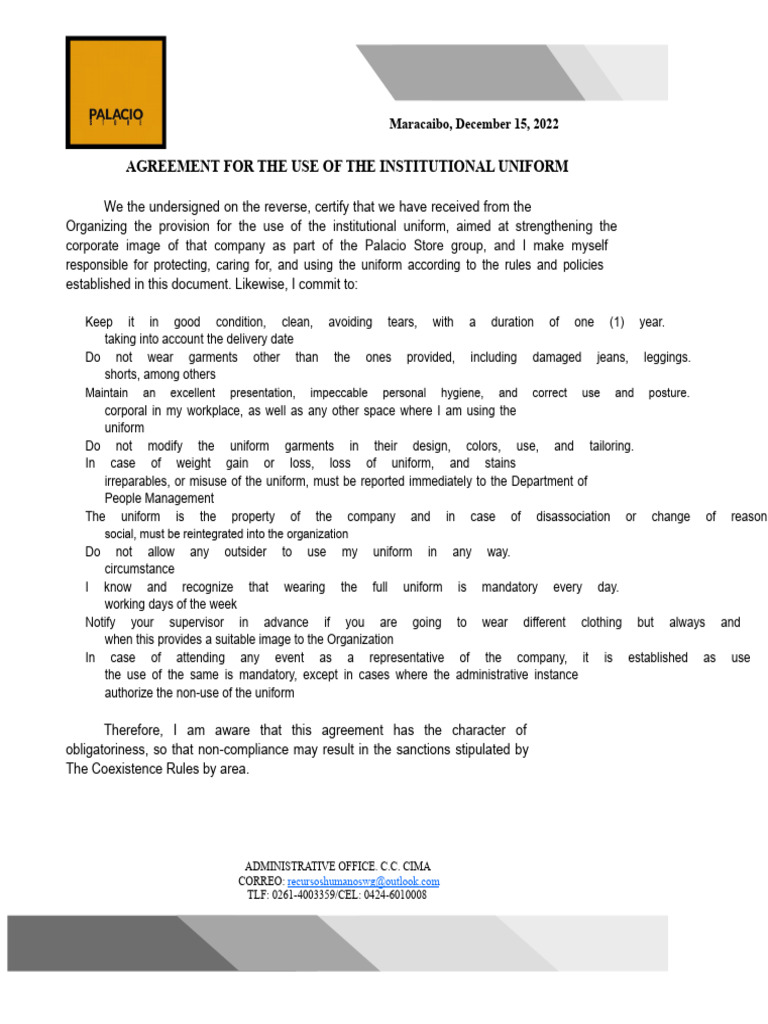 Institutional Uniform Use Agreement | PDF
