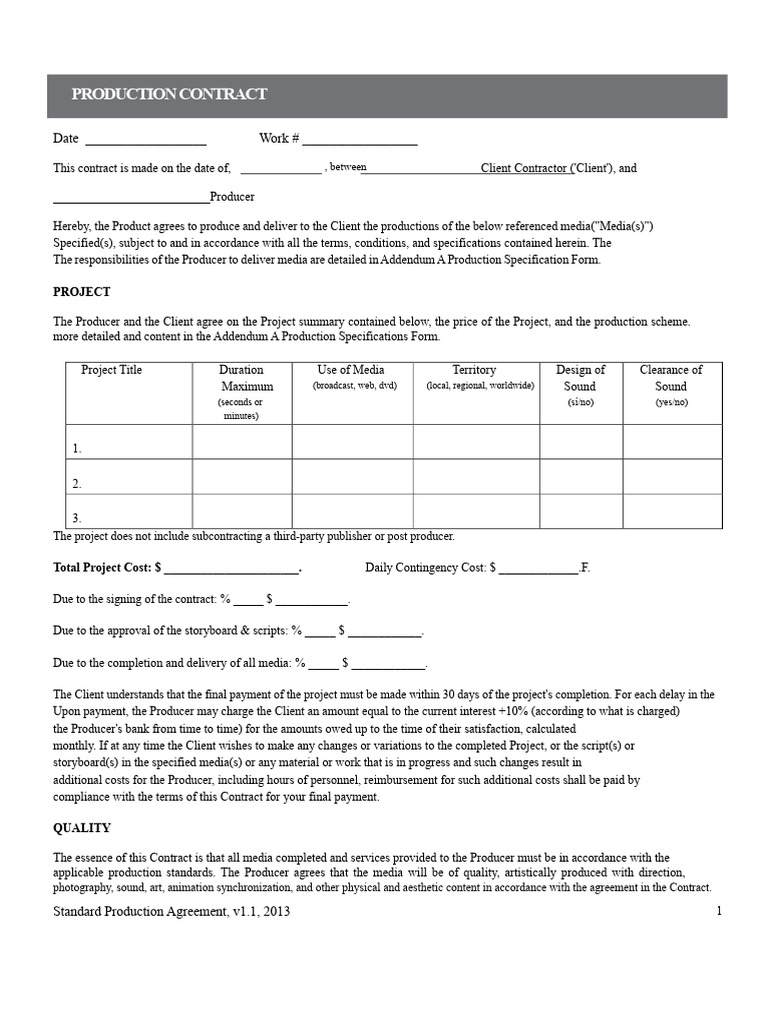 Production Contract | PDF | Indemnity | Insurance