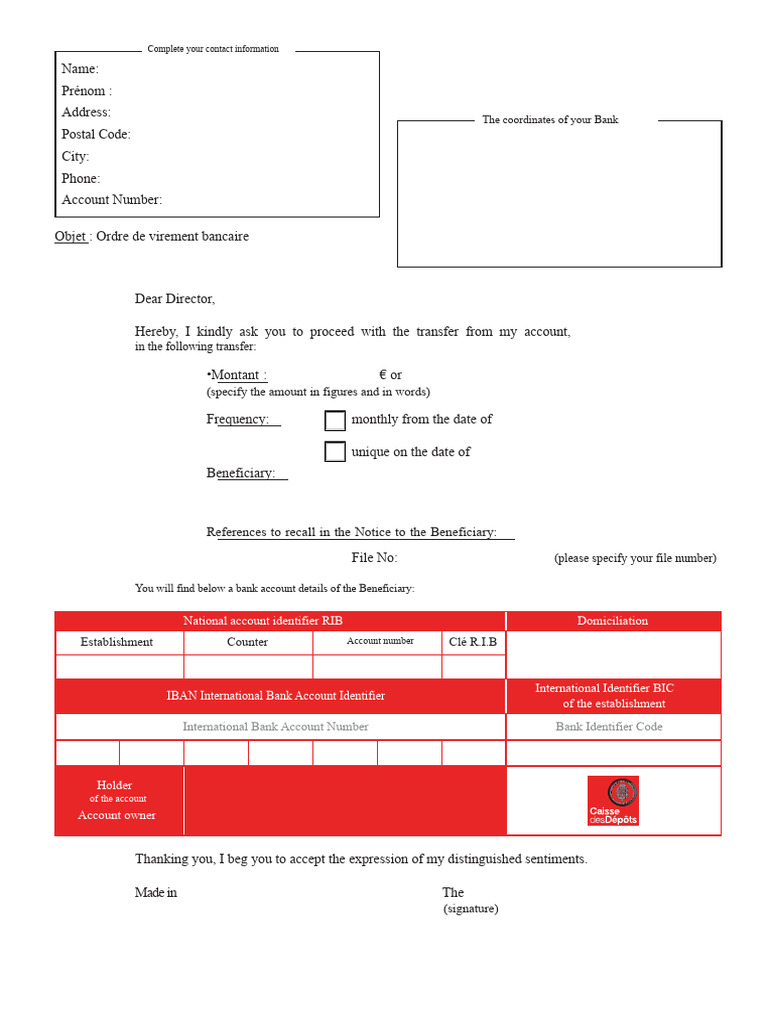 Bank Transfer Request Form Template | PDF