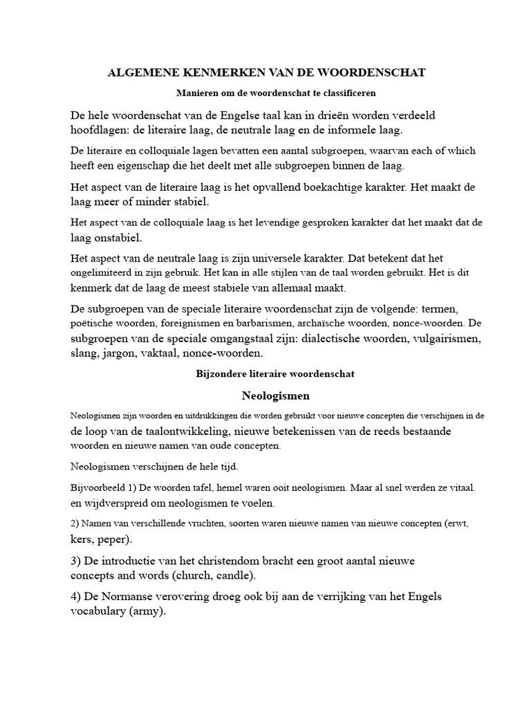 Algemene Kenmerken Van de Woordenschat | PDF